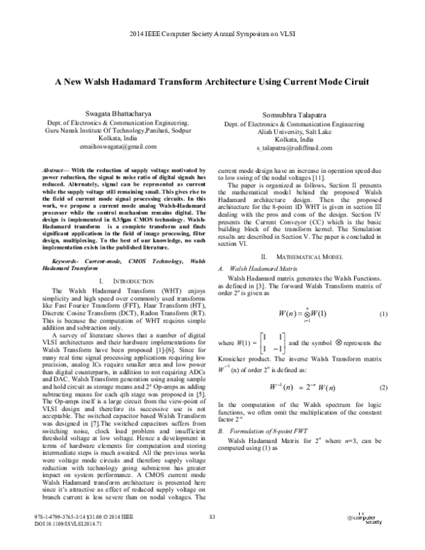 (PDF) A New Walsh Hadamard Transform Architecture Using Current Mode Circuit