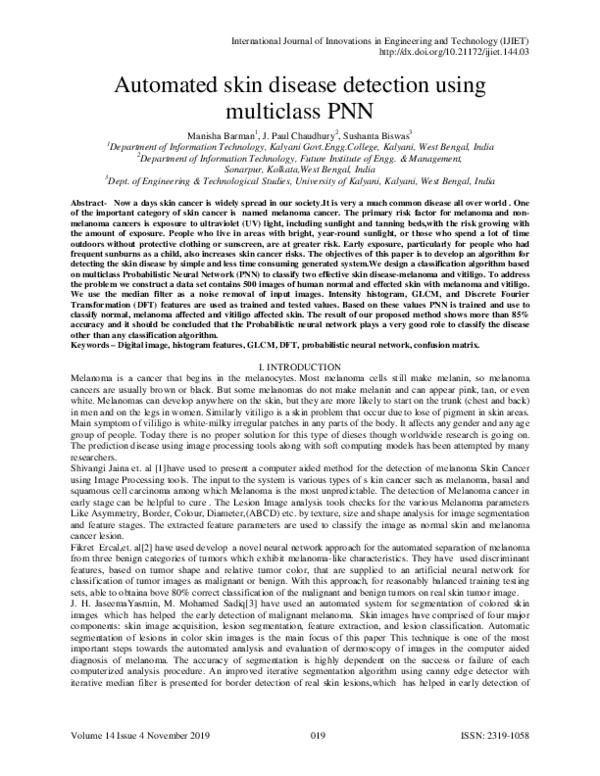 (PDF) Automated skin disease detection using multiclass PNN