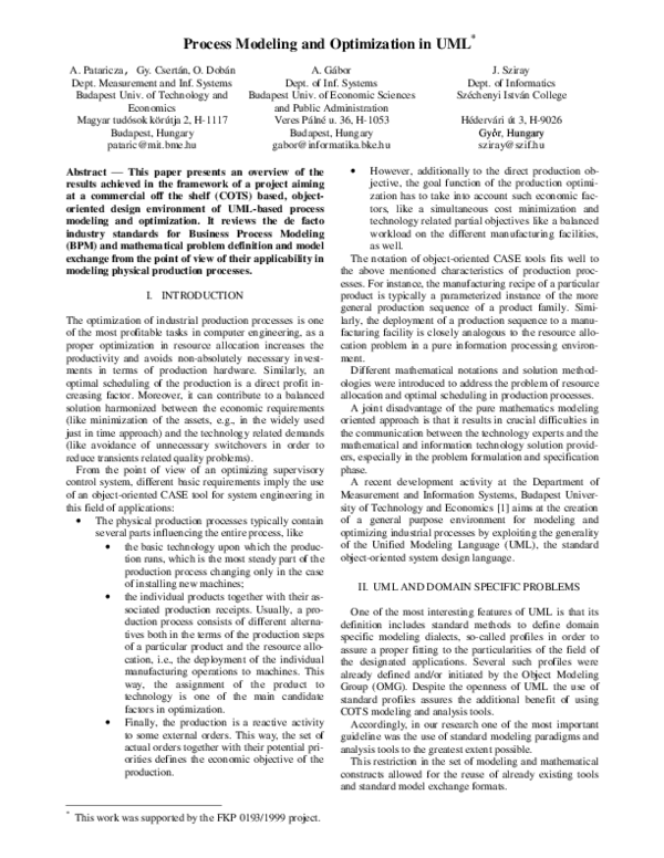 (PDF) Process Modeling and Optimization in UML