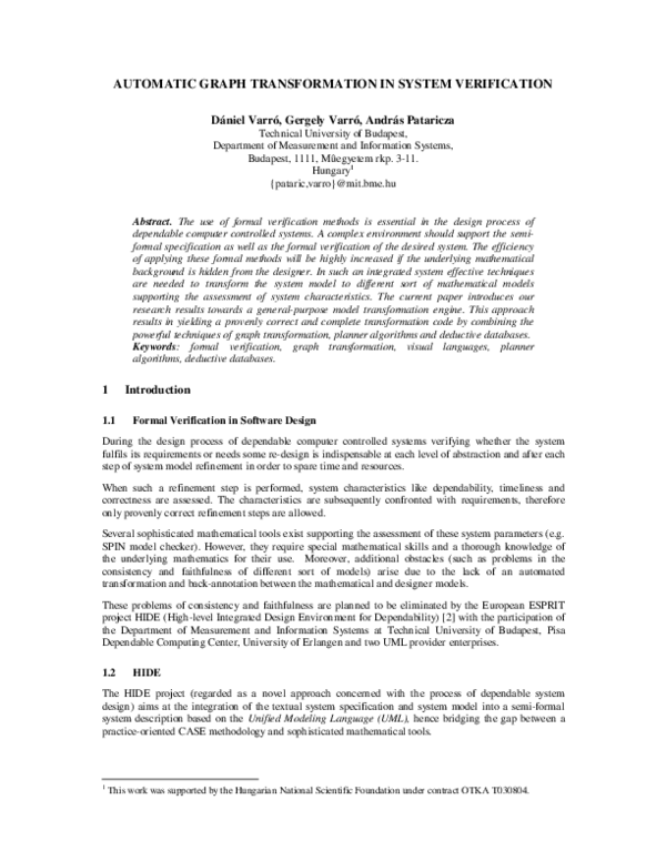 (PDF) Automatic Graph Transformation In System Verification