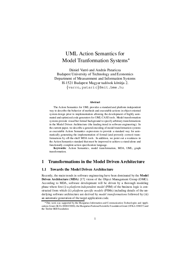 (PDF) Uml Action Semantics for Model Transformation Systems