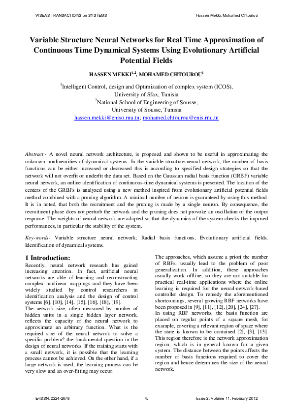 (PDF) Variable Structure Neural Networks for Real Time Approximation of Continuous Time ...