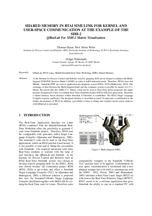 Pdf Shared Memory In Rtai Simulink For Kernel And User Space Communication At The Example Of