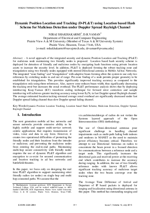 (PDF) Dynamic Position Location and Tracking (D-PL&T) using Location based Hash Scheme for ...