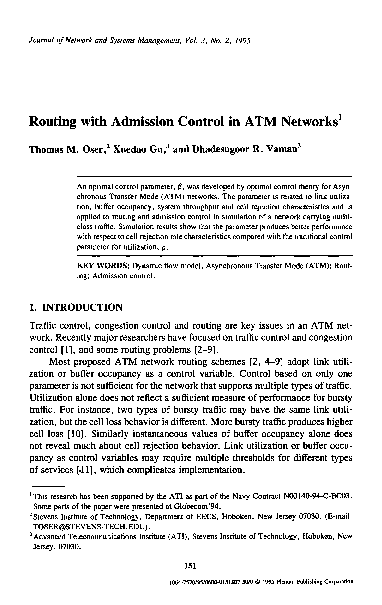 (PDF) Routing with admission control in ATM networks