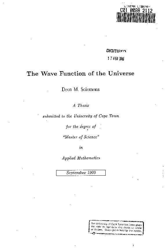 (PDF) The wave function of the universe | Deon Solomons - Academia.edu
