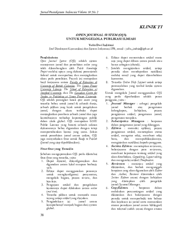 (PDF) Open Journal System (Ojs) Untuk Mengelola Publikasi Ilmiah