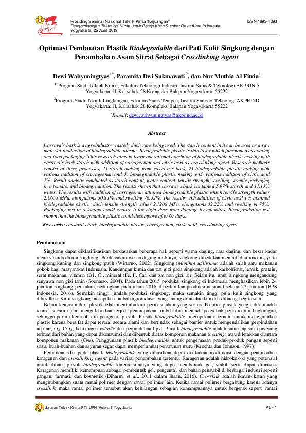 (PDF) Optimasi Pembuatan Plastik Biodegradable dari Pati Kulit Singkong ...