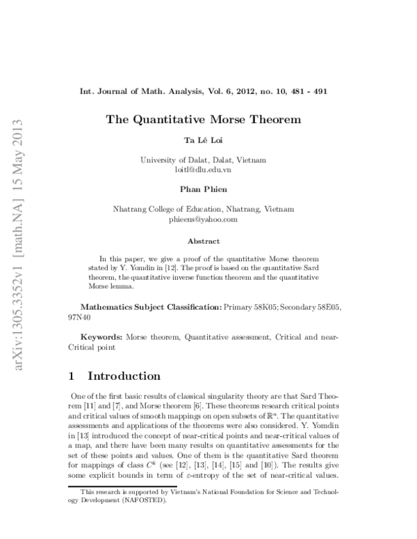 (PDF) The quantitative Morse theorem