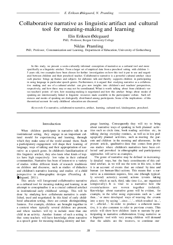(PDF) Collaborative narrative as linguistic artifact and cultural tool ...