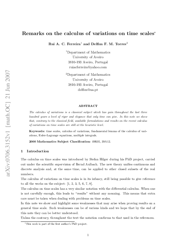 (PDF) Remarks on the calculus of variations on time scales