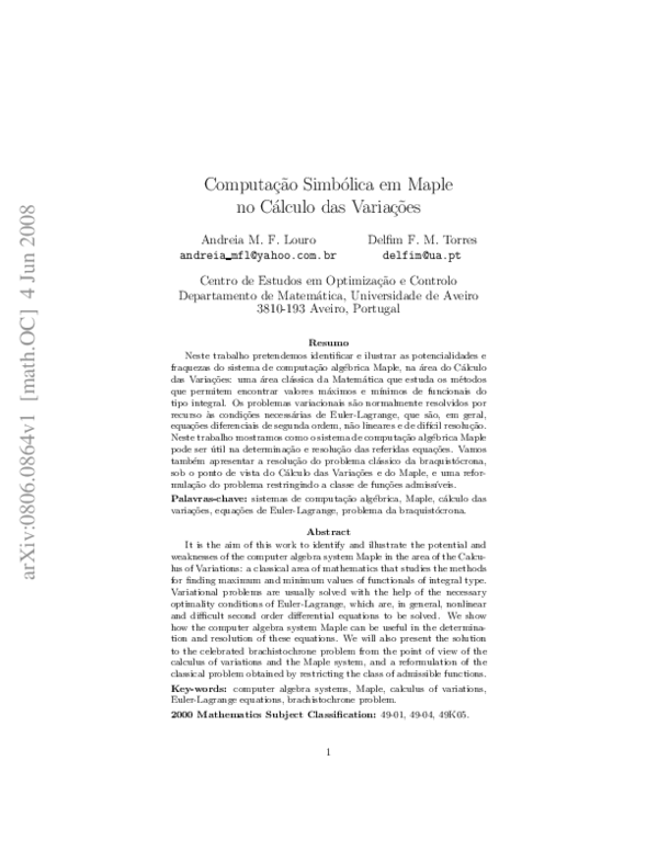 Pdf Maple Symbolic Computation In The Calculus Of Variations