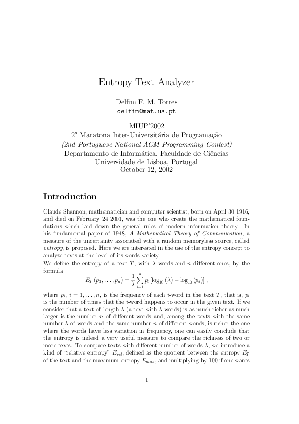 (PDF) Entropy Text Analyzer