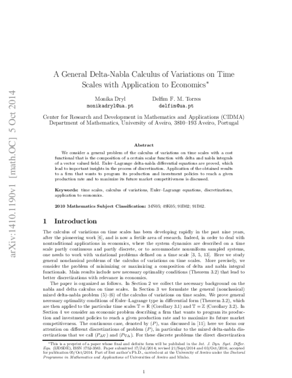Pdf A General Delta Nabla Calculus Of Variations On Time Scales With Application To Economics