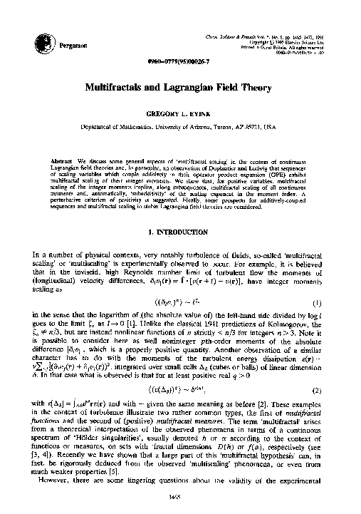 (PDF) Multifractals and Lagrangian field theory