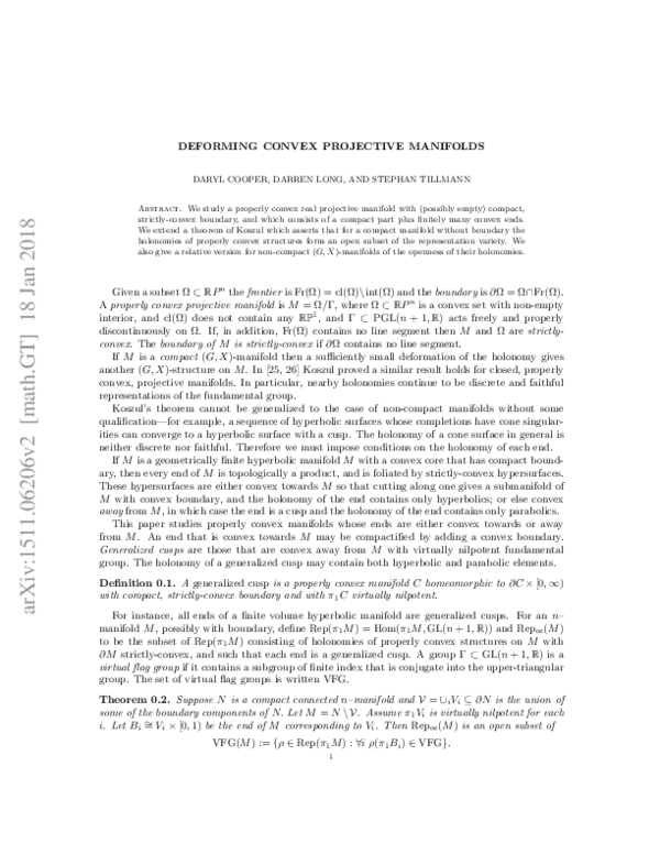 (PDF) Deforming convex projective manifolds
