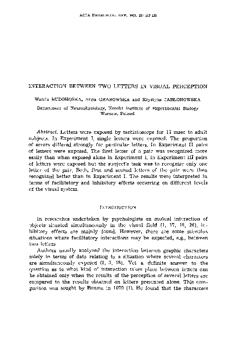 (PDF) Interaction between two letters in visual perception