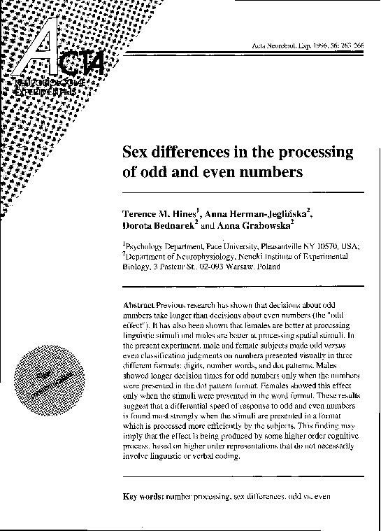 Pdf Sex Differences In The Processing Of Odd And Even Numbers 1379