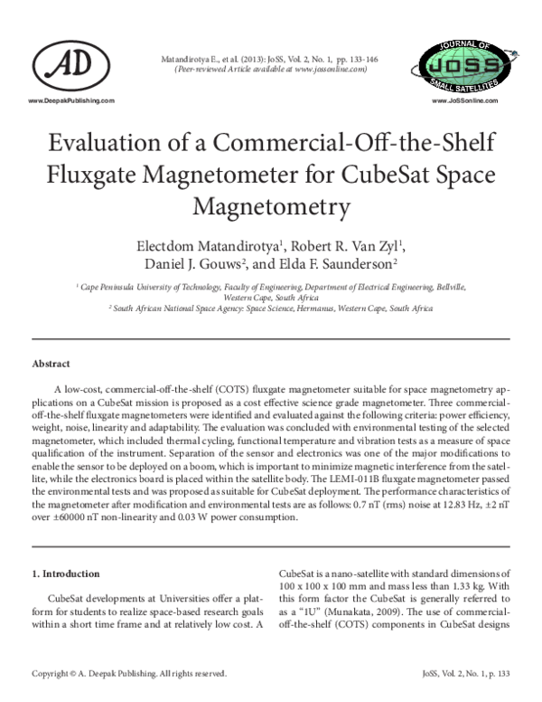 (PDF) Evaluation of a commercial-off-the-shelf fluxgate magnetometer ...