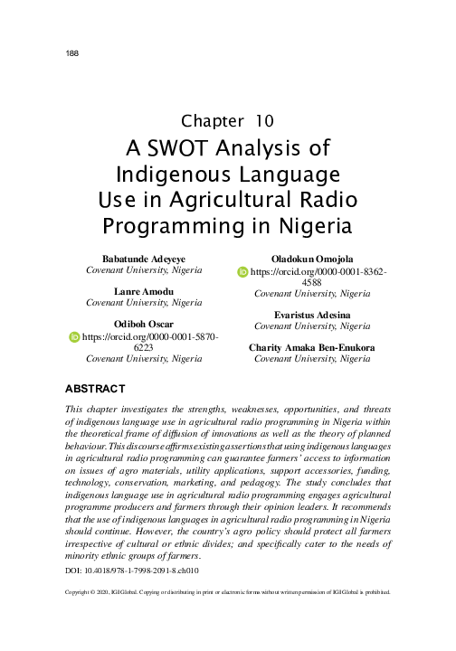 (PDF) A SWOT Analysis of Indigenous Language Use in Agricultural Radio ...