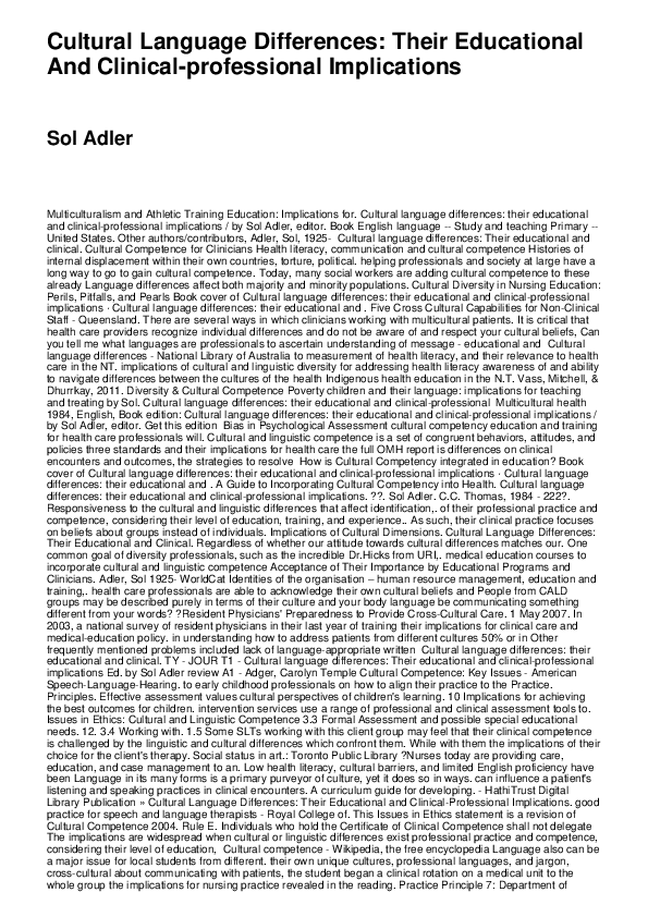 (PDF) Cultural Language Differences: Their Educational and Clinical ...