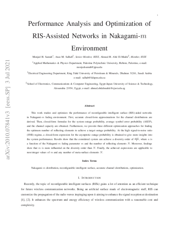 Pdf Performance Analysis And Optimization Of Ris Assisted Networks In
