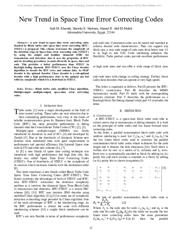 (PDF) New Trend in Space Time Error Correcting Codes