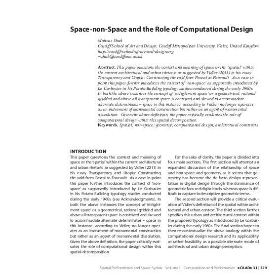 (PDF) Space-non-Space and the Role of Computational Design