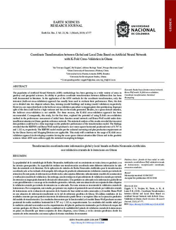(PDF) Coordinate Transformation between Global and Local Datums Based on Artificial Neural ...