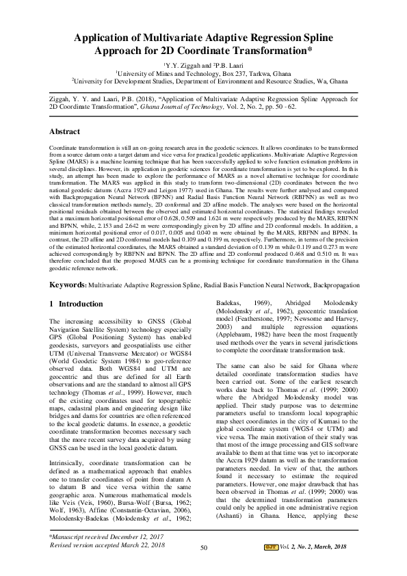 (PDF) Application of Multivariate Adaptive Regression Spline (MARS) Approach for 2D Coordinate ...