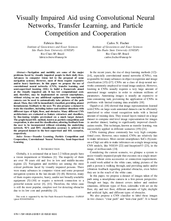 (PDF) Visually Impaired Aid using Convolutional Neural Networks, Transfer Learning, and Particle ...