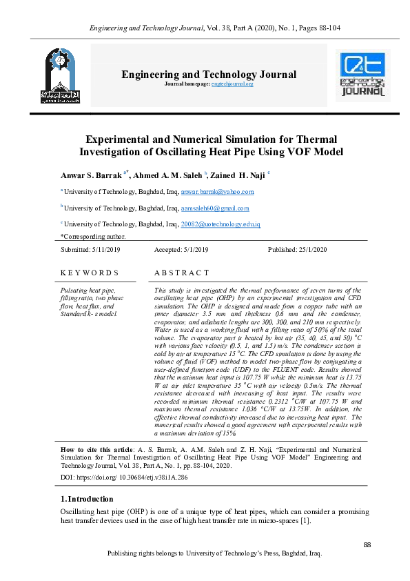 (PDF) Experimental and Numerical Simulation for Thermal Investigation ...