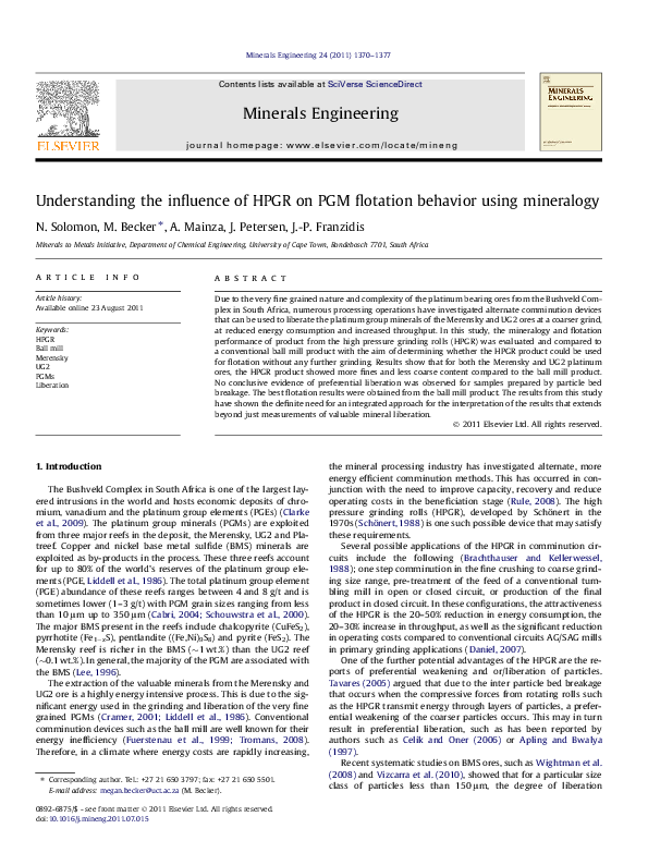 (PDF) Understanding the influence of HPGR on PGM flotation behavior ...