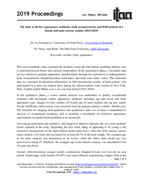 (PDF) The Body to Die for: Appearance Aesthetics, Body Measurements ...