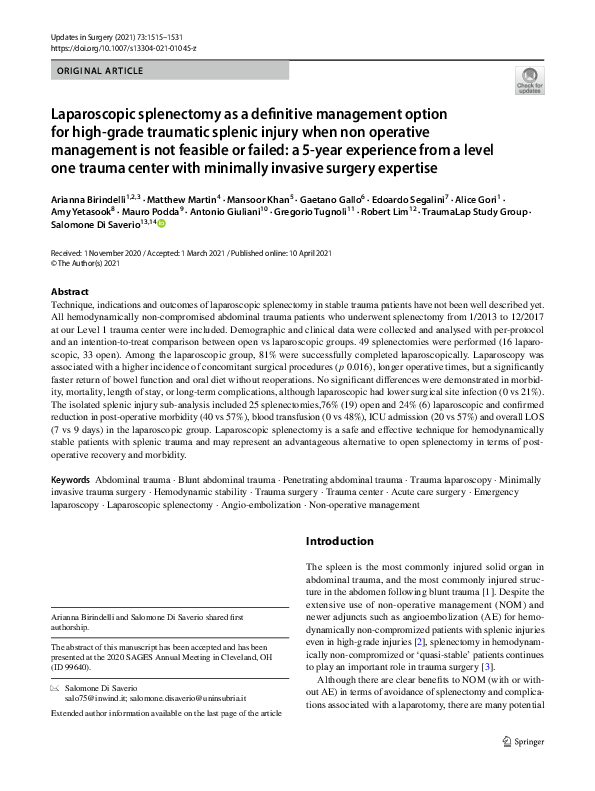 (PDF) Laparoscopic splenectomy as a definitive management option for ...