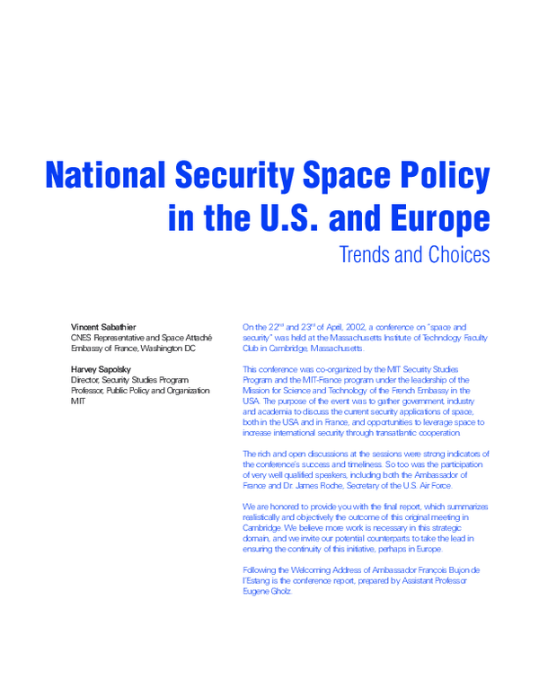 (PDF) National Security Space Policy in the U.S. and Europe. Trends and ...