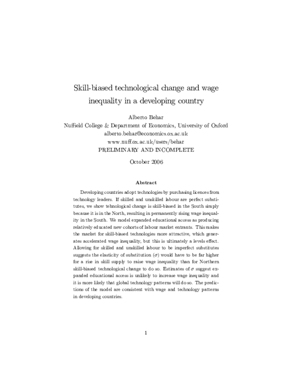 (PDF) Skill-biased technological change and wage inequality in a developing country