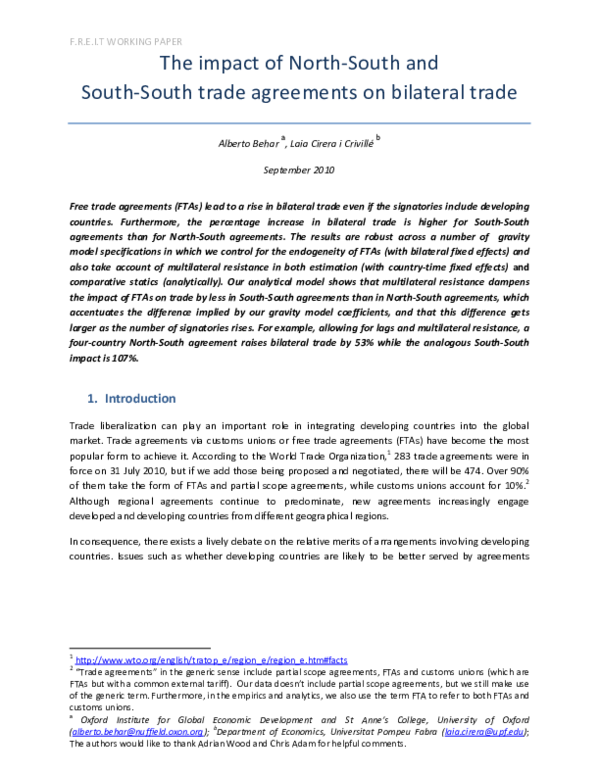 (PDF) The impact of North-South and South-South trade agreements on ...
