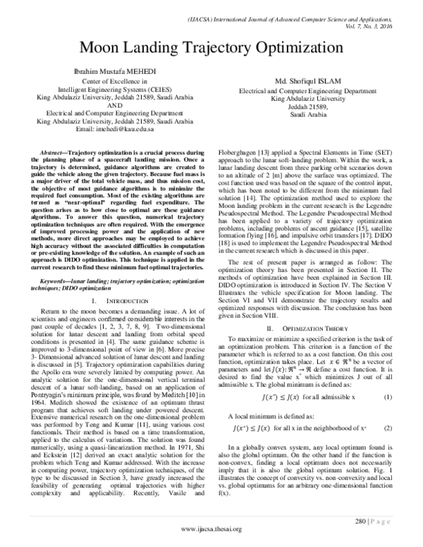 (PDF) Moon Landing Trajectory Optimization