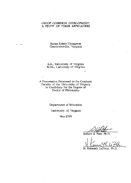(PDF) Group cohesion development : a study of three approaches | Suzan ...