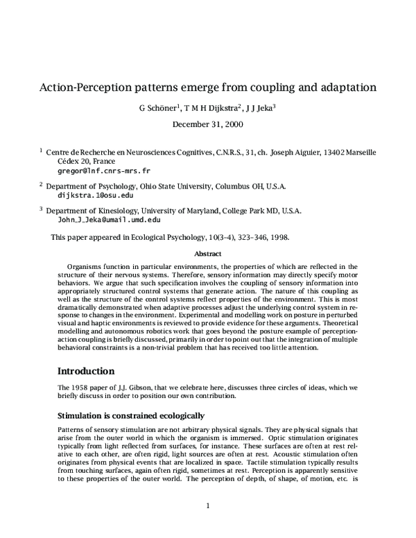 (PDF) Action-Perception Patterns Emerge From Coupling and Adaptation