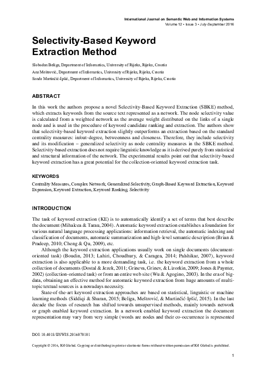 (PDF) Selectivity-Based Keyword Extraction Method