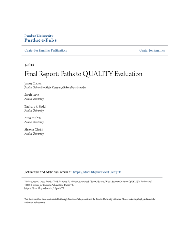(PDF) Final Report: Paths to QUALITY Evaluation