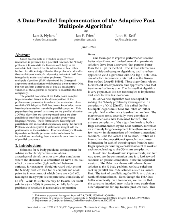 Pdf A Data Parallel Implementation Of The Adaptive Fast Multipole Algorithm 1