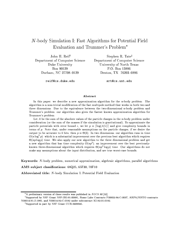 (PDF) N -body Simulation I: Fast Algorithms for Potential Field ...