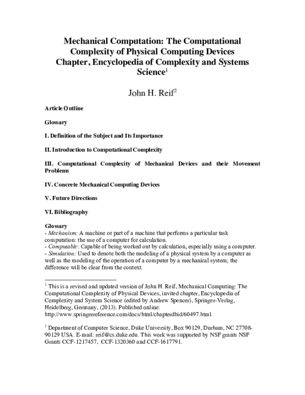 (PDF) Mechanical Computation : The Computational Complexity of Physical Computing Devices ...