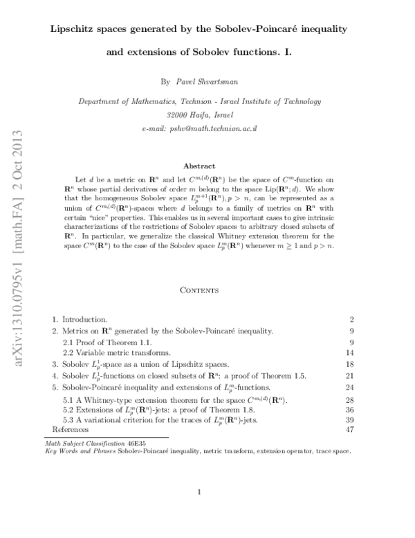 Pdf Lipschitz Spaces Generated By The Sobolev Poincar E Inequality And Extensions Of Sobolev