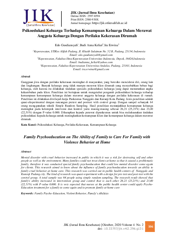 (PDF) Psikoedukasi Keluarga Terhadap Kemampuan Keluarga Dalam Merawat Anggota Keluarga Dengan ...