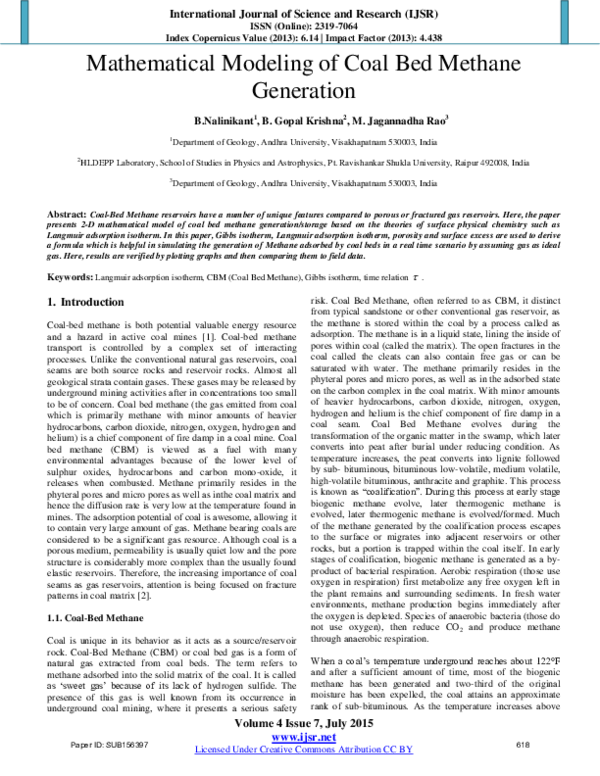 (PDF) Mathematical Modeling of Coal Bed Methane Generation