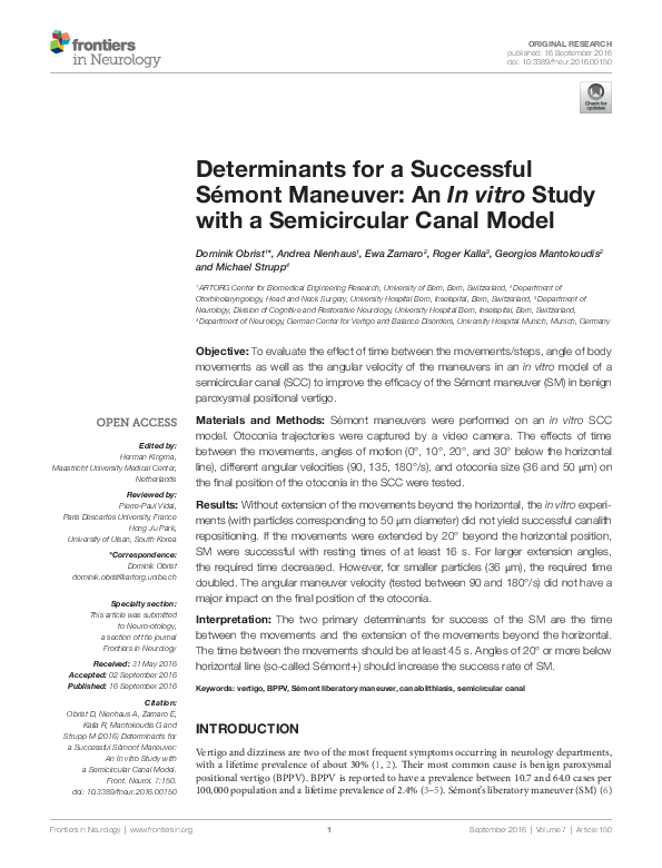 (PDF) Determinants for a Successful Sémont Maneuver: An In vitro Study ...